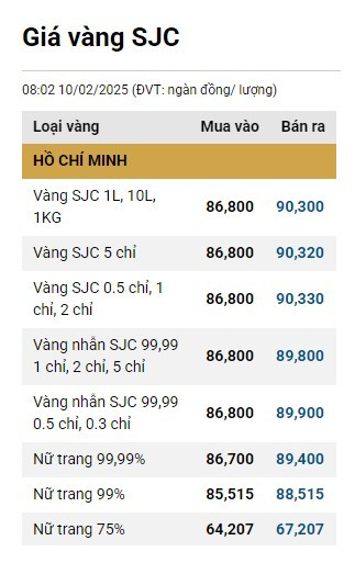 Bảng giá vàng 10/2: SJC, Phú Quý, Doji cập nhật mới nhất | Vietnam+ ...