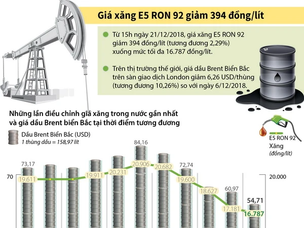 [Infographics] Giá xăng E5 RON 92 giảm 394 đồng mỗi lít | Vietnam+ ...