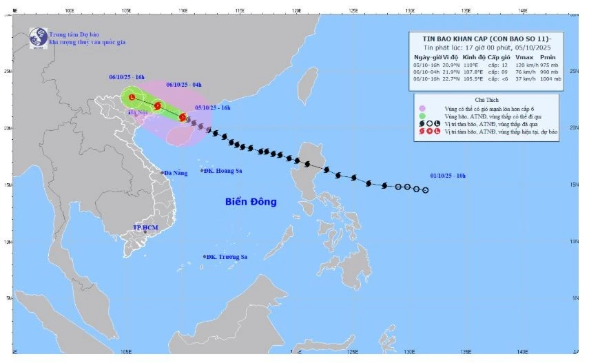 Chiều 6/10, bão số 11 trên khu vực vùng núi phía Bắc, suy yếu thành ...