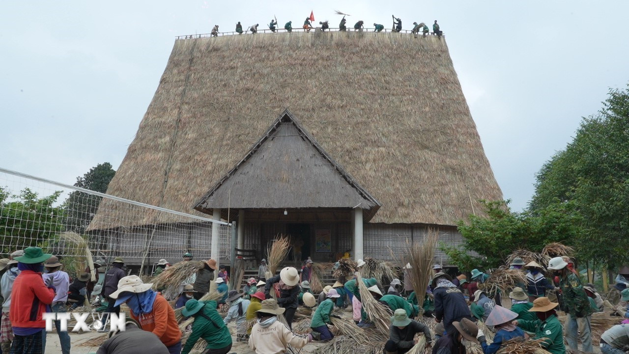 Ngôi nhà Rông lớn nhất Tây Nguyên được thay áo mới | Vietnam+ (VietnamPlus)